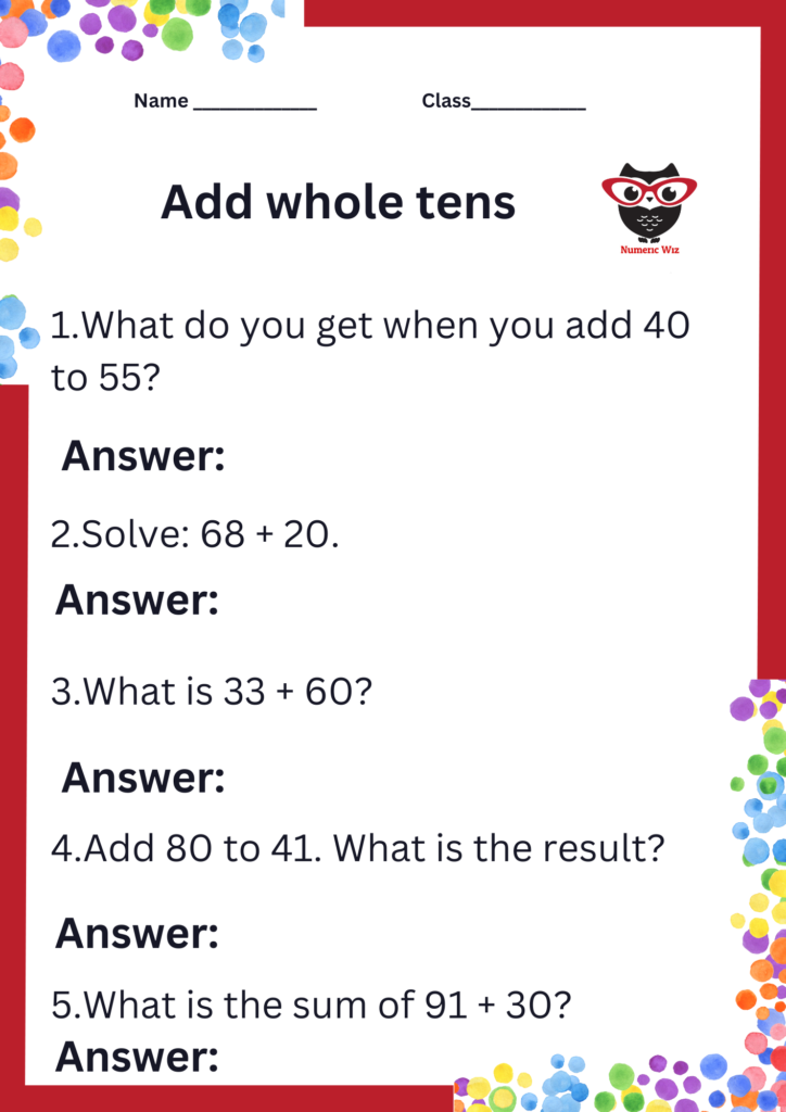 Addition using whole Numbers. - Numericwiz