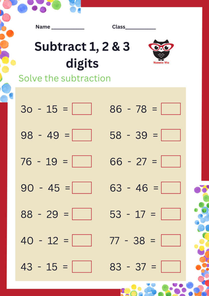 Subtraction with one ,two and three digit. - Numericwiz