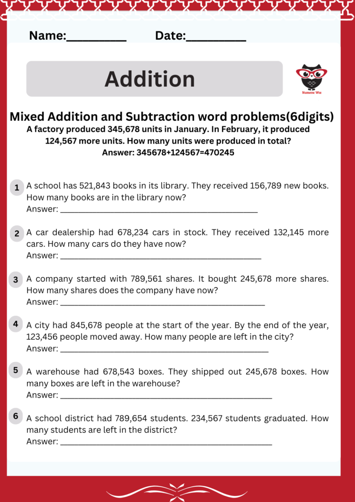 Addition and subtraction word problems. - Numericwiz