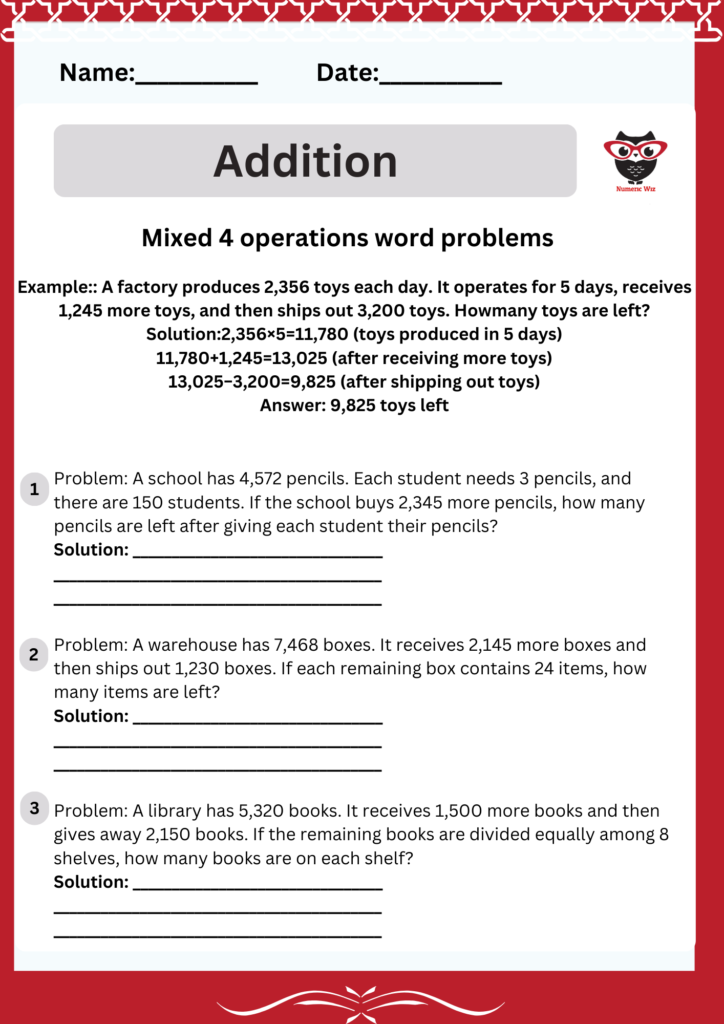 Mixed four oprations word problem. - Numericwiz