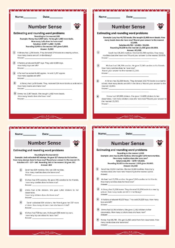 Estimate and round the word problems. - Numericwiz