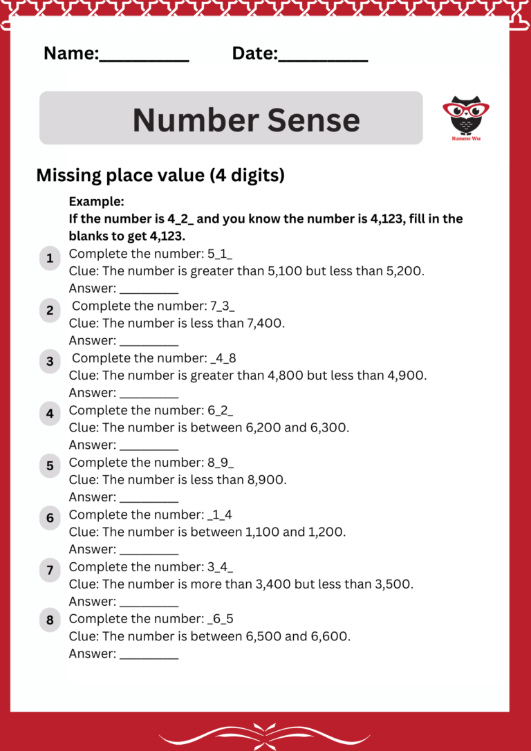 Find value of missing number in place value. - Numericwiz
