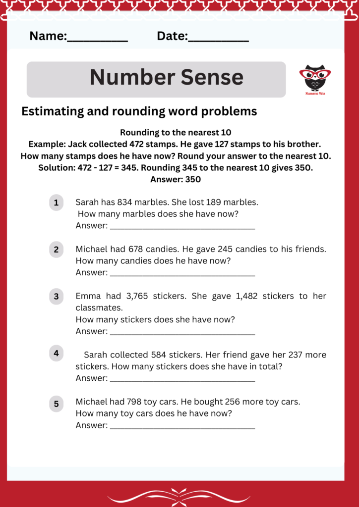 Estimate and round the word problems. - Numericwiz