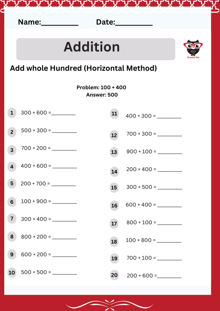 Add whole hundreds in horizontal method. - Numericwiz