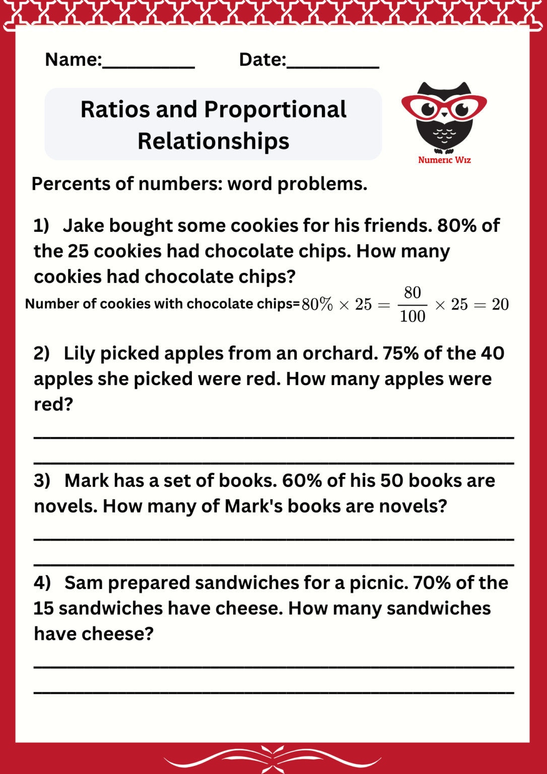 Percent of numbers||word problems - Numericwiz