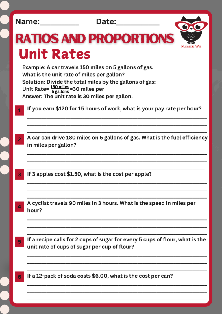 Unit Rates (Additional Practice ) - Numericwiz