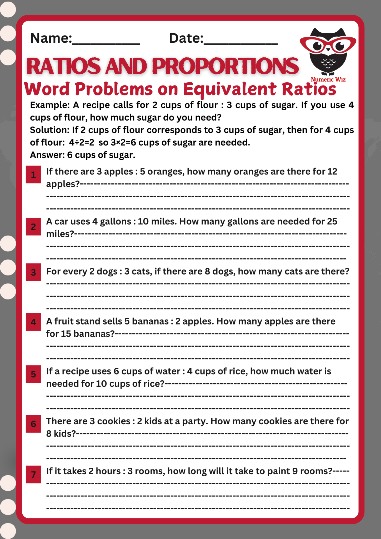 Word Problems on Equivalent Ratios - Numericwiz