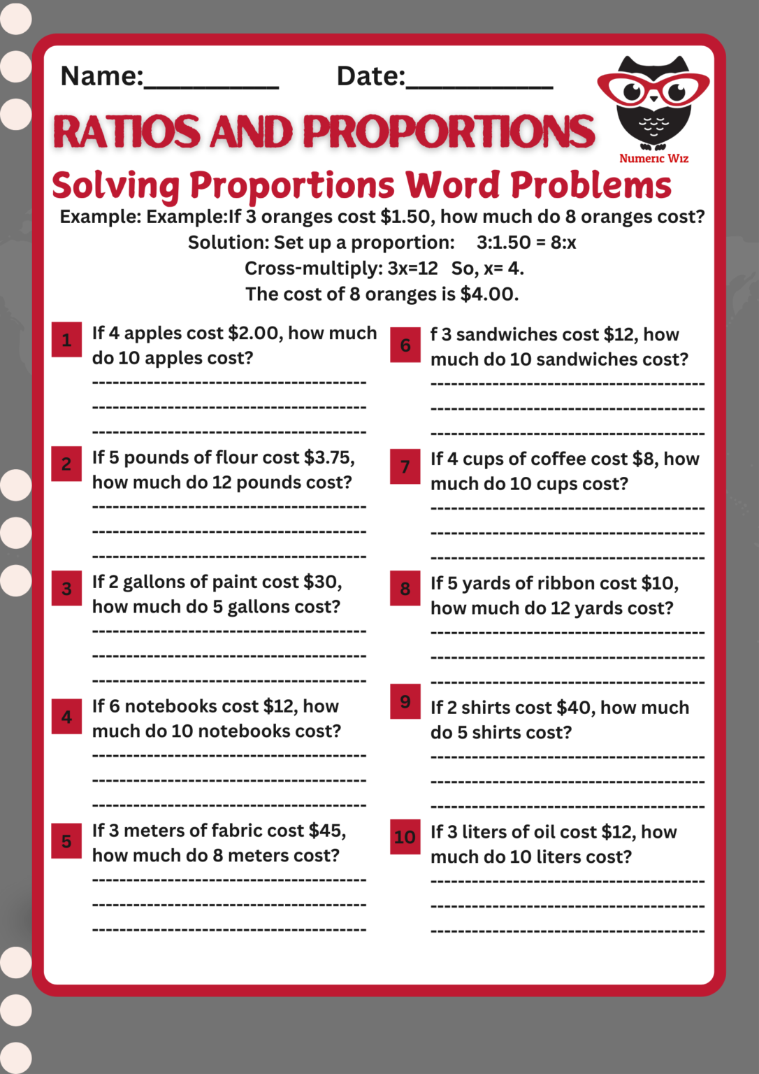 Identifying and Solving Proportions - Numericwiz