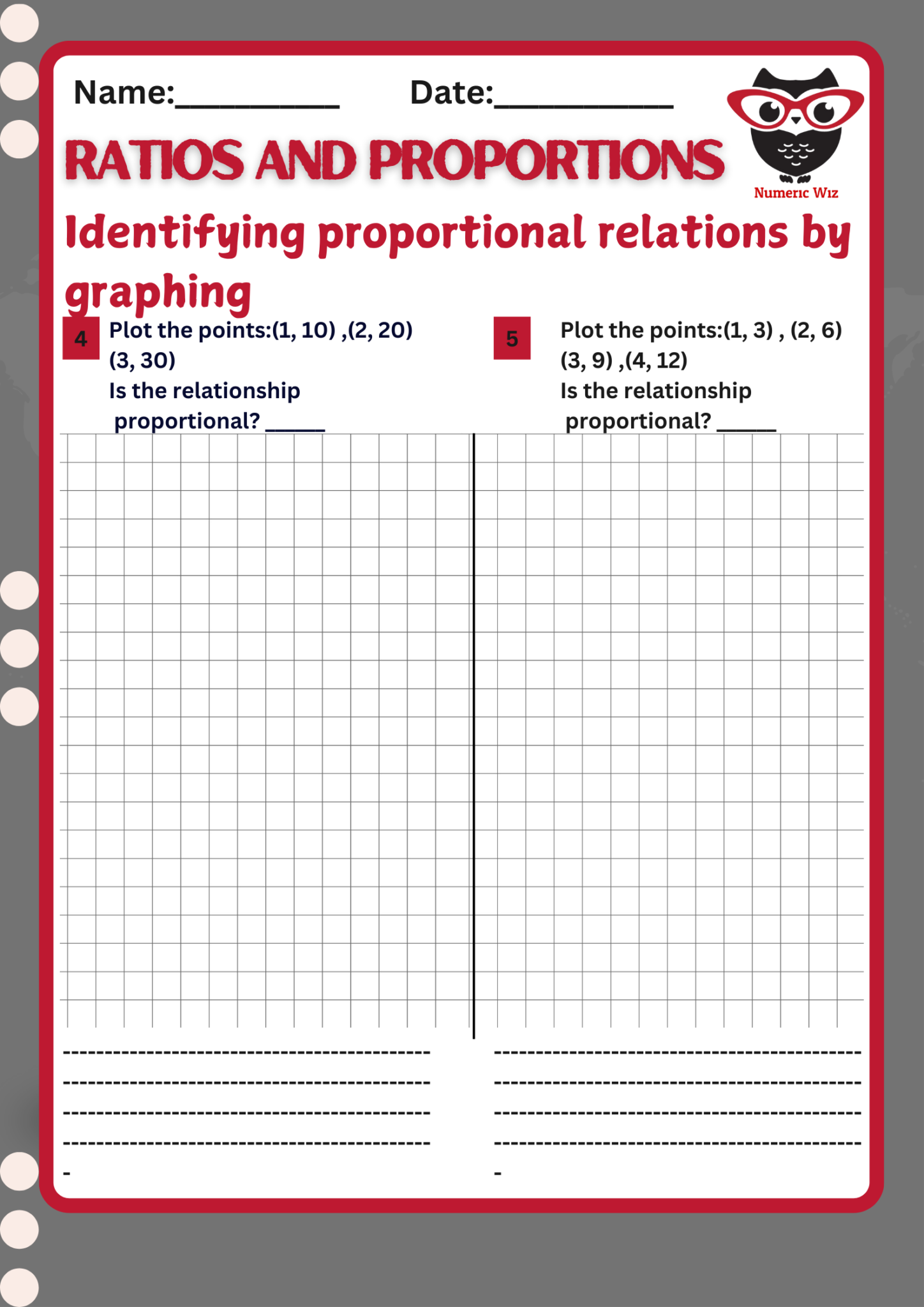 Identifying proportional relations by graphing - Numericwiz