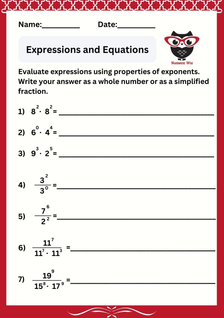 Evaluate Exponents Using Properties - Numericwiz